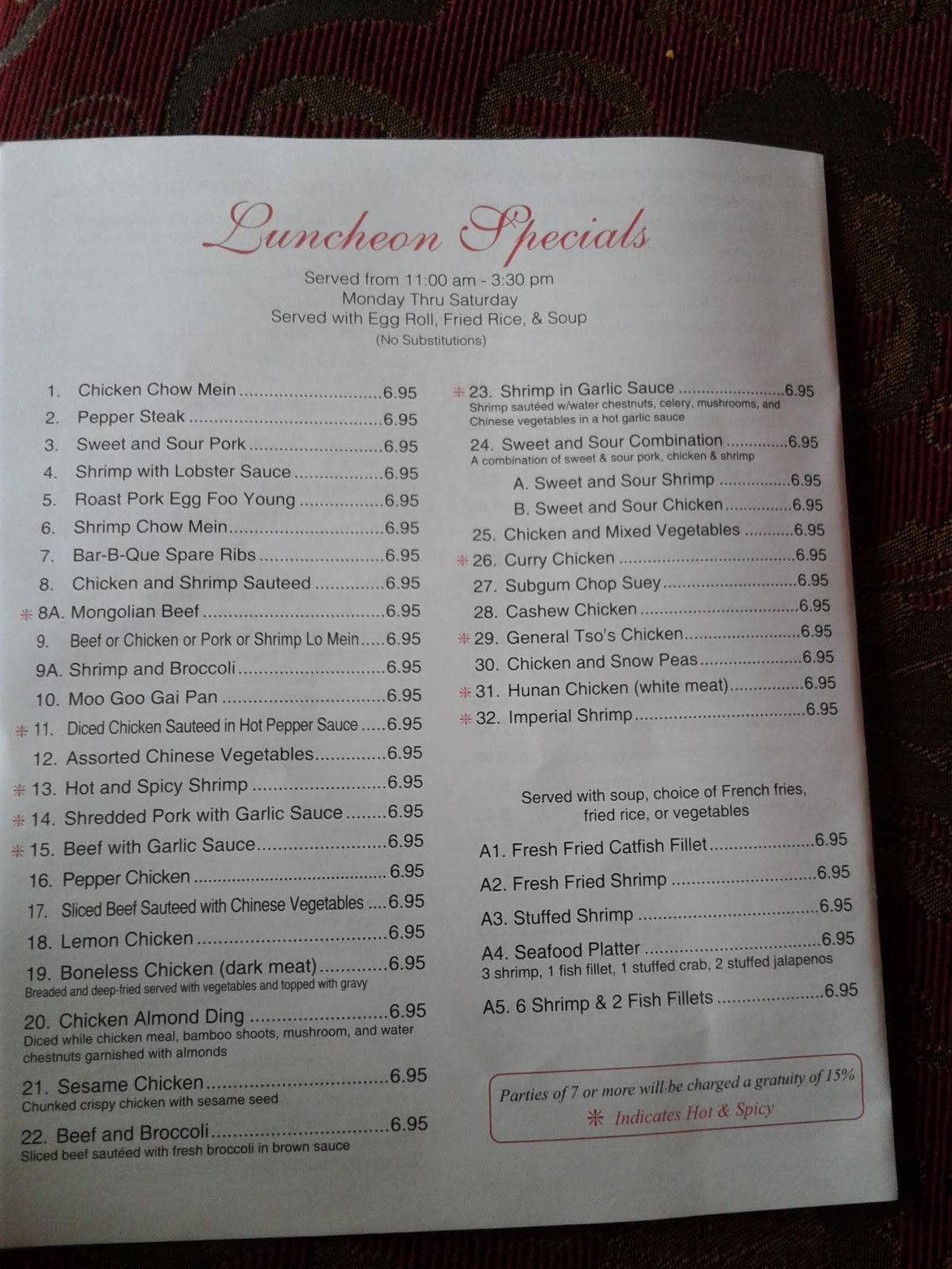 Menu at Fortune restaurant, Texas City