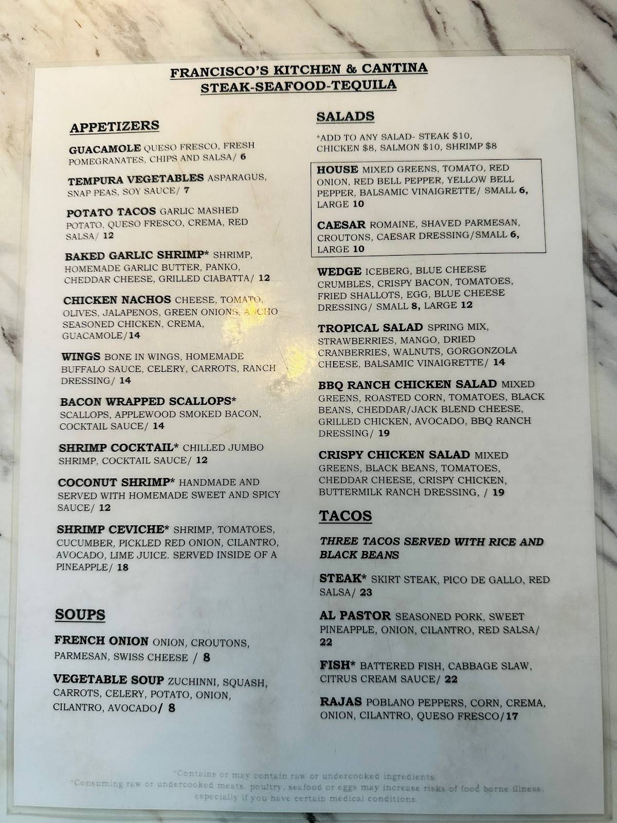 Menu at Francisco's Kitchen & Cantina pub & bar, Lake Stevens