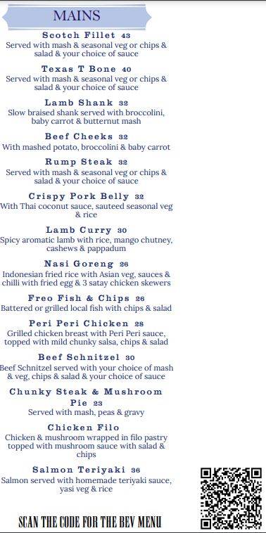 Menu at Freemasons Hotel pub & bar, Geraldton, 79 Marine Terrace