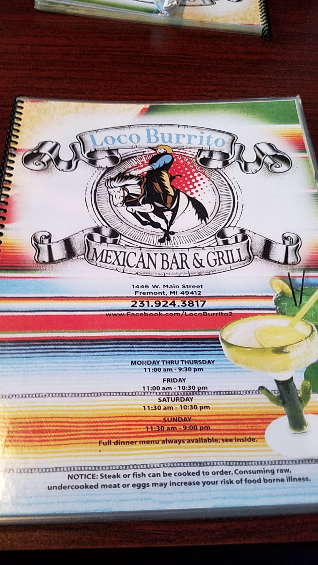 Menu at El Burrito Feliz restaurant, Fremont
