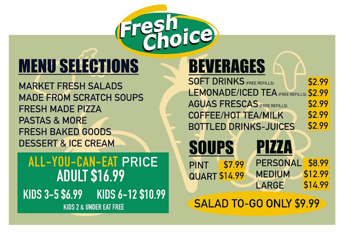 Menu at Fresh Choice restaurant, Gilroy