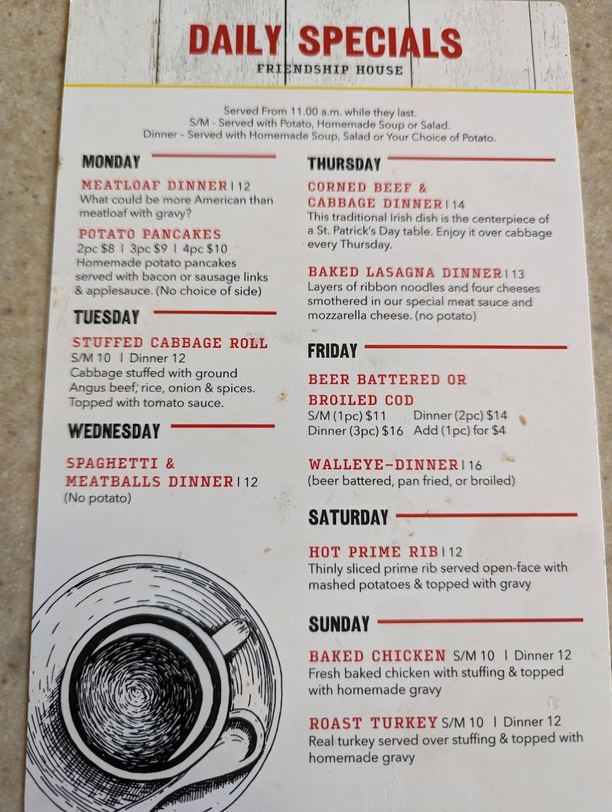 Menu at Friendship House Family Restaurant, Merrill