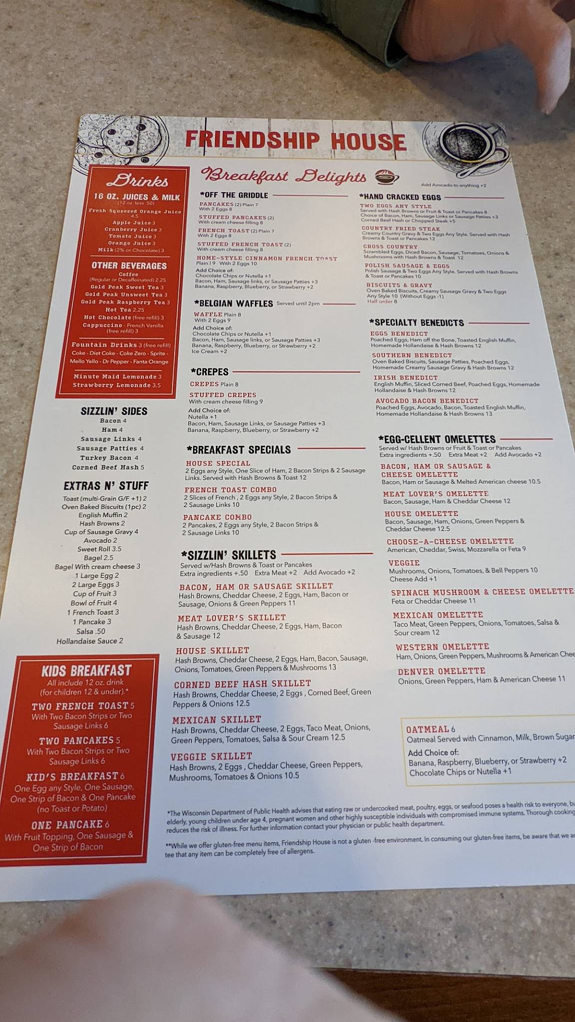 Menu at Friendship House Family Restaurant, Merrill