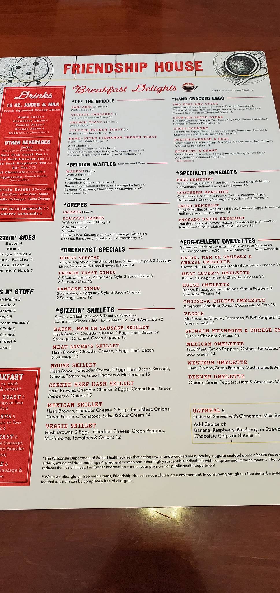 Menu at Friendship House Family Restaurant, Merrill