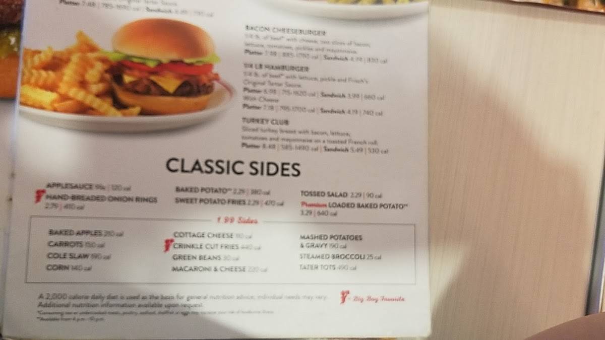 Menu at Frisch's Big Boy restaurant, Blue Ash, Plainfield Rd