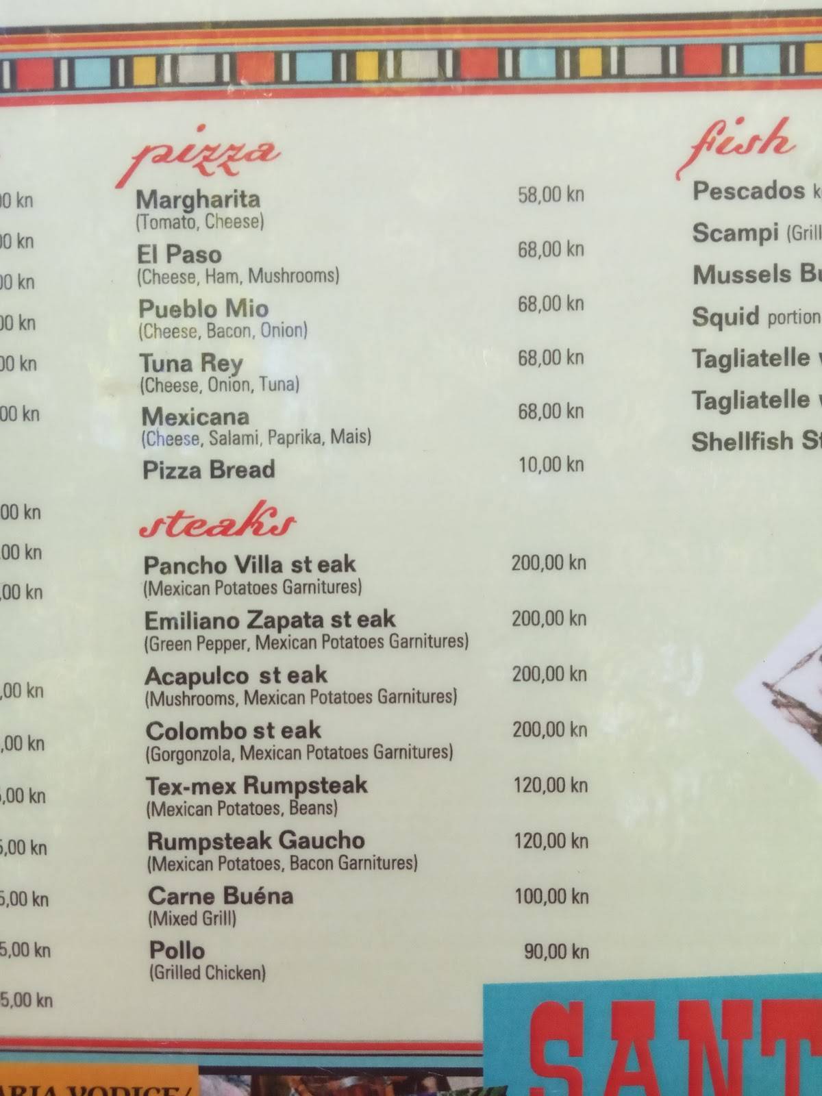 Menu da G&G Santa Maria ristorante, Vodizze