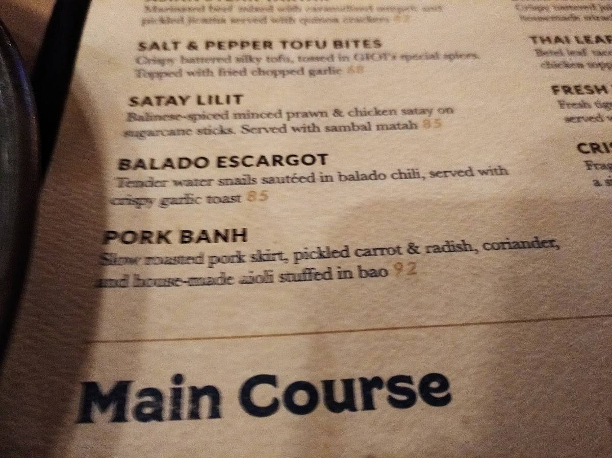 Menu at GIOI SENOPATI restaurant, South Jakarta, Jl. Senopati No.88