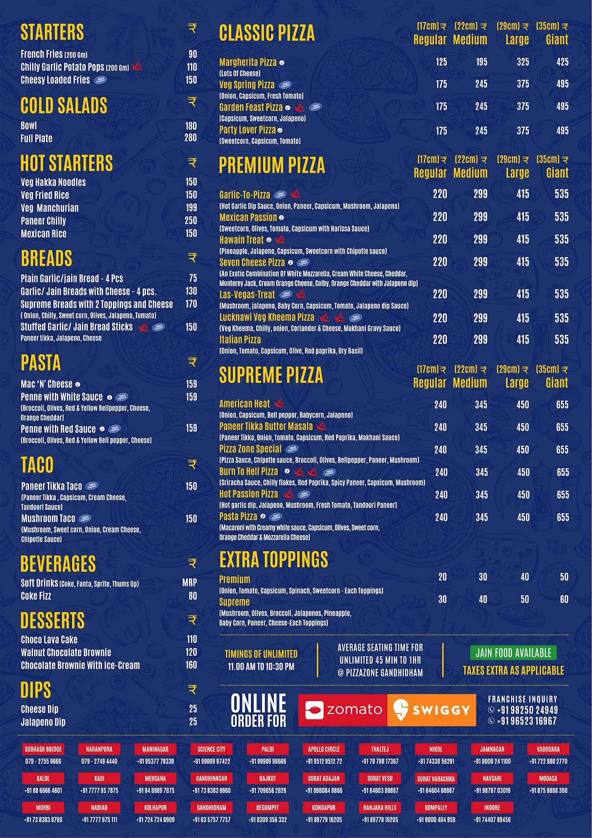 Menu at Pizza Zone, Gandhidham