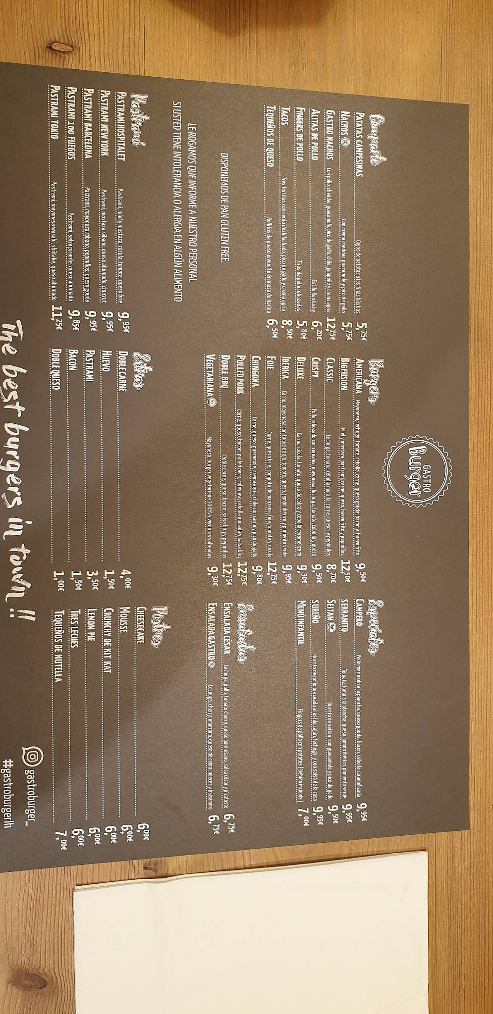 Carta del restaurante Gastro Burger, Hospitalet del Llobregat