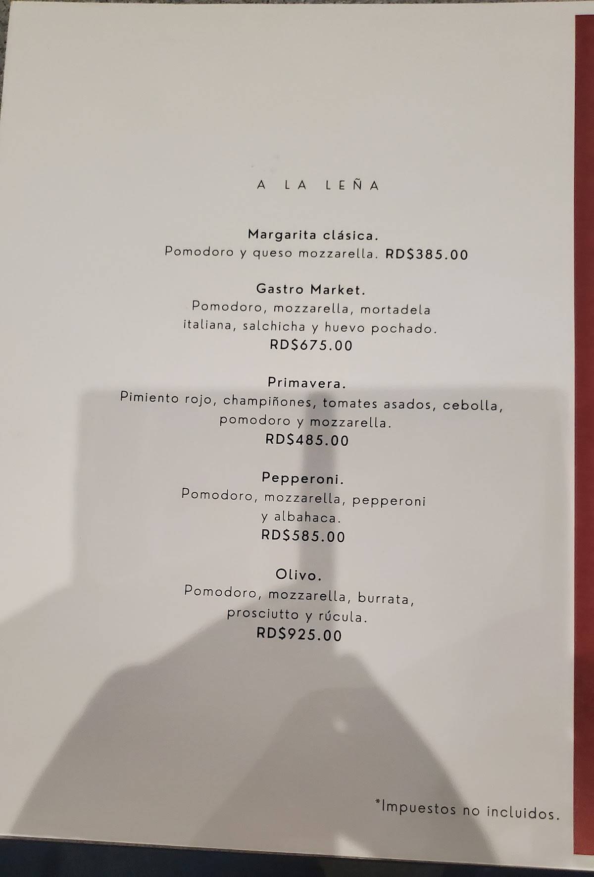 Menu at Gastro Market restaurant, Santo Domingo