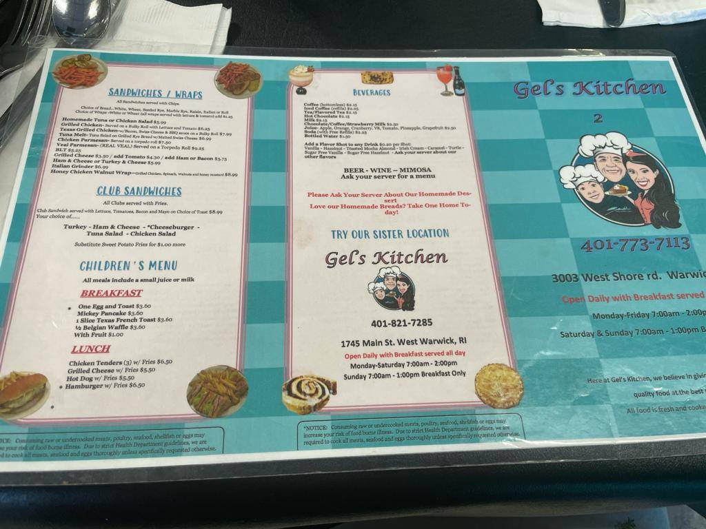 Menu at Gel's Kitchen 2 restaurant, Warwick
