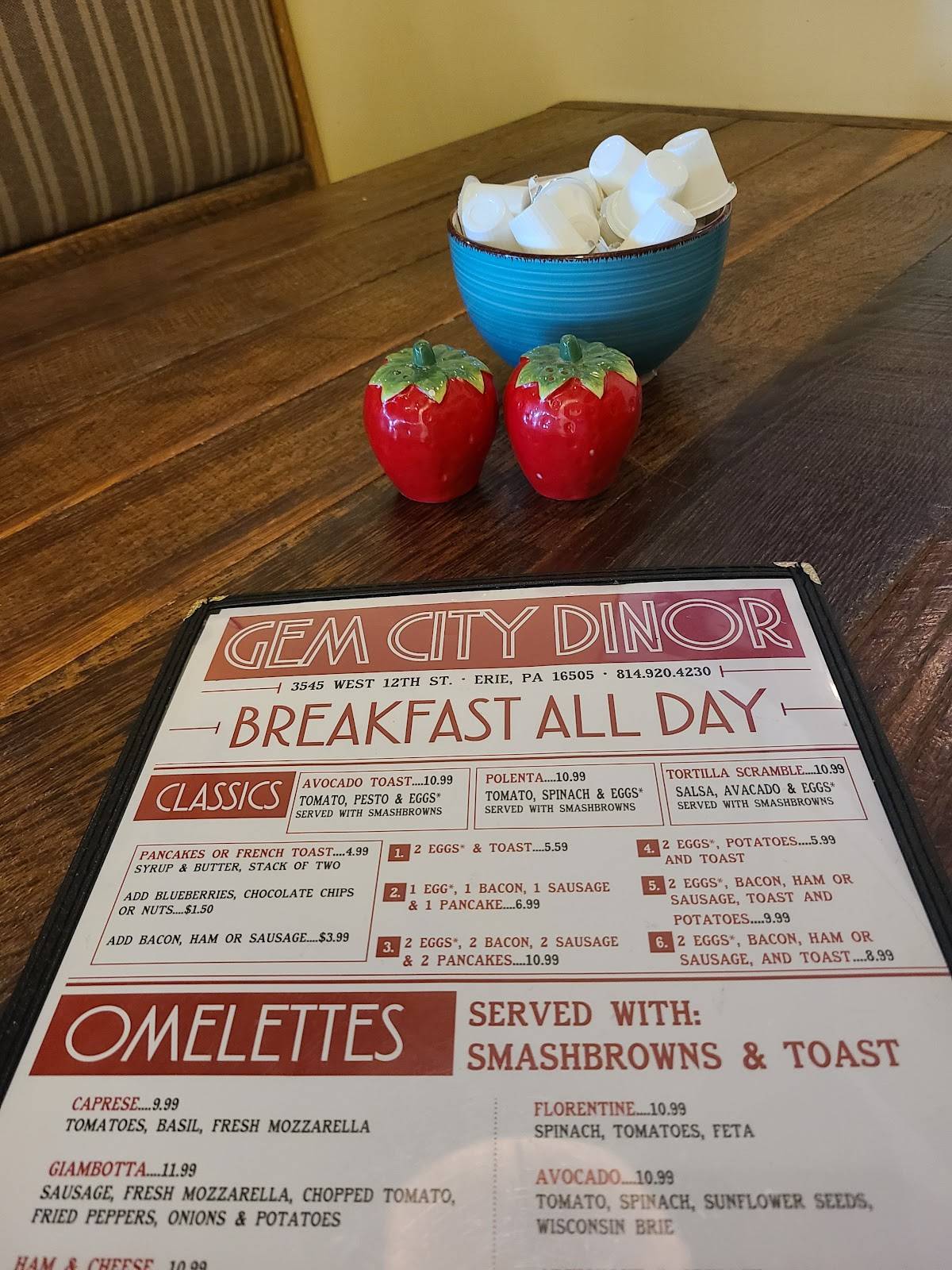 Menu at Gem City Dinor restaurant, Erie