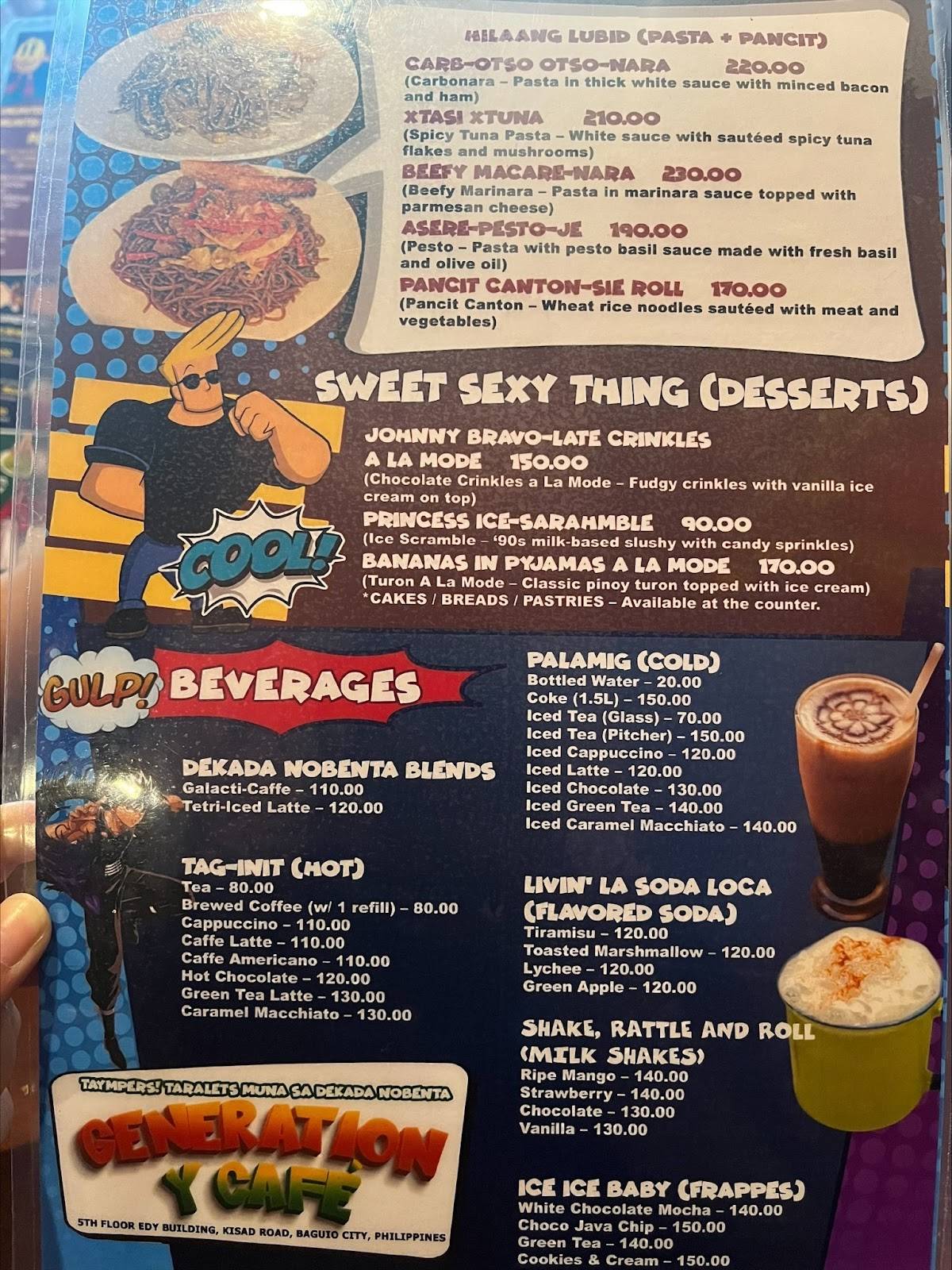 Carta de Generation Y Cafe, Baguio