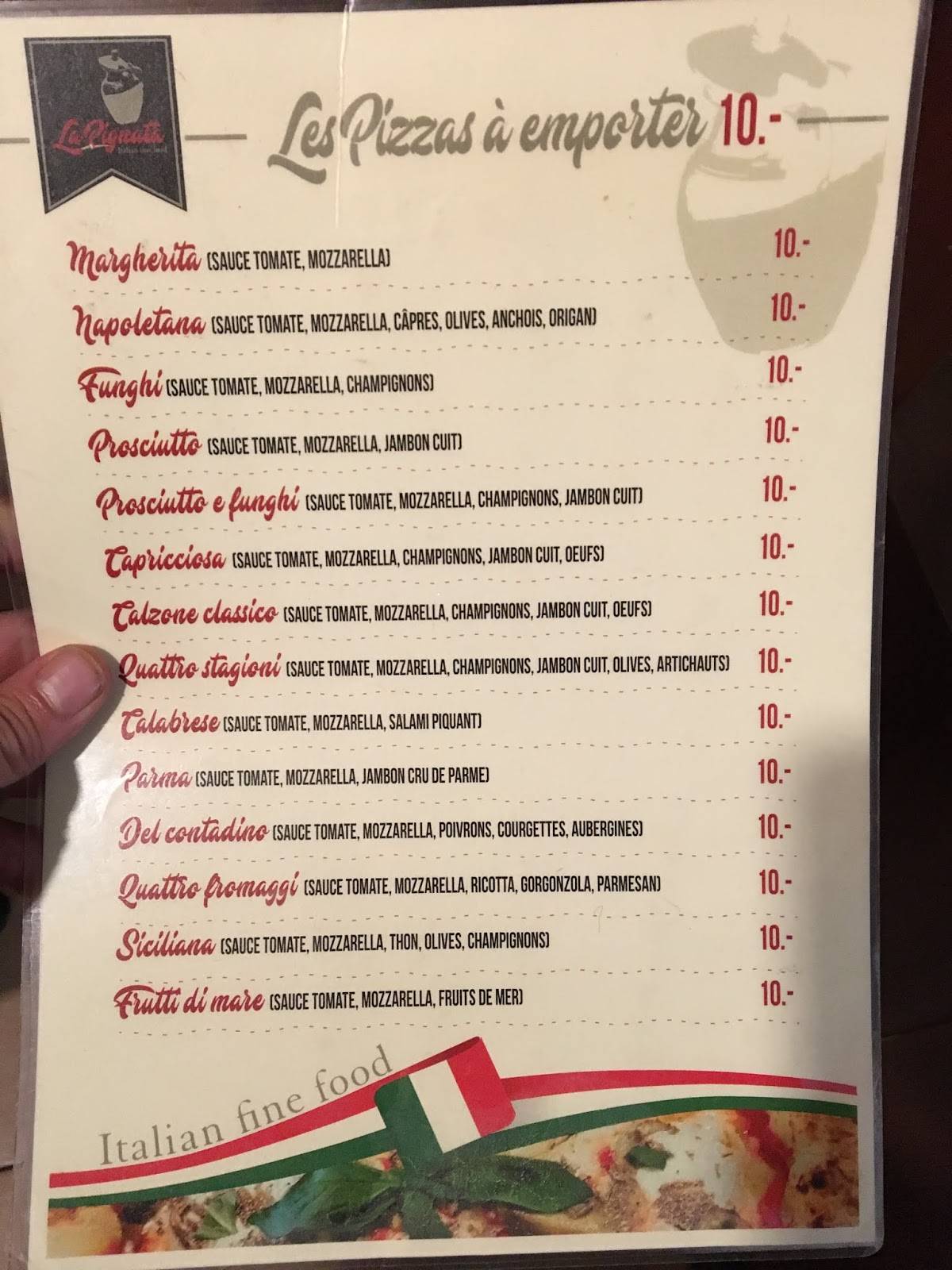 Menu au La Pignata, Genève