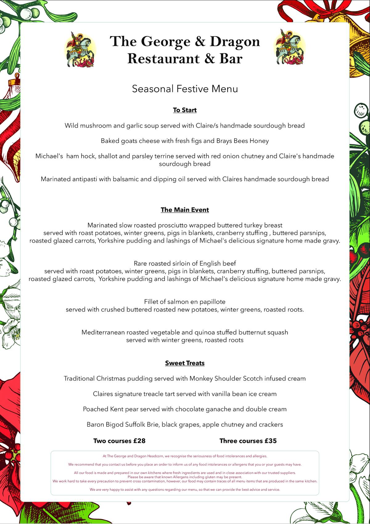 Menu at George & Dragon pub & bar, Headcorn, 29 High St