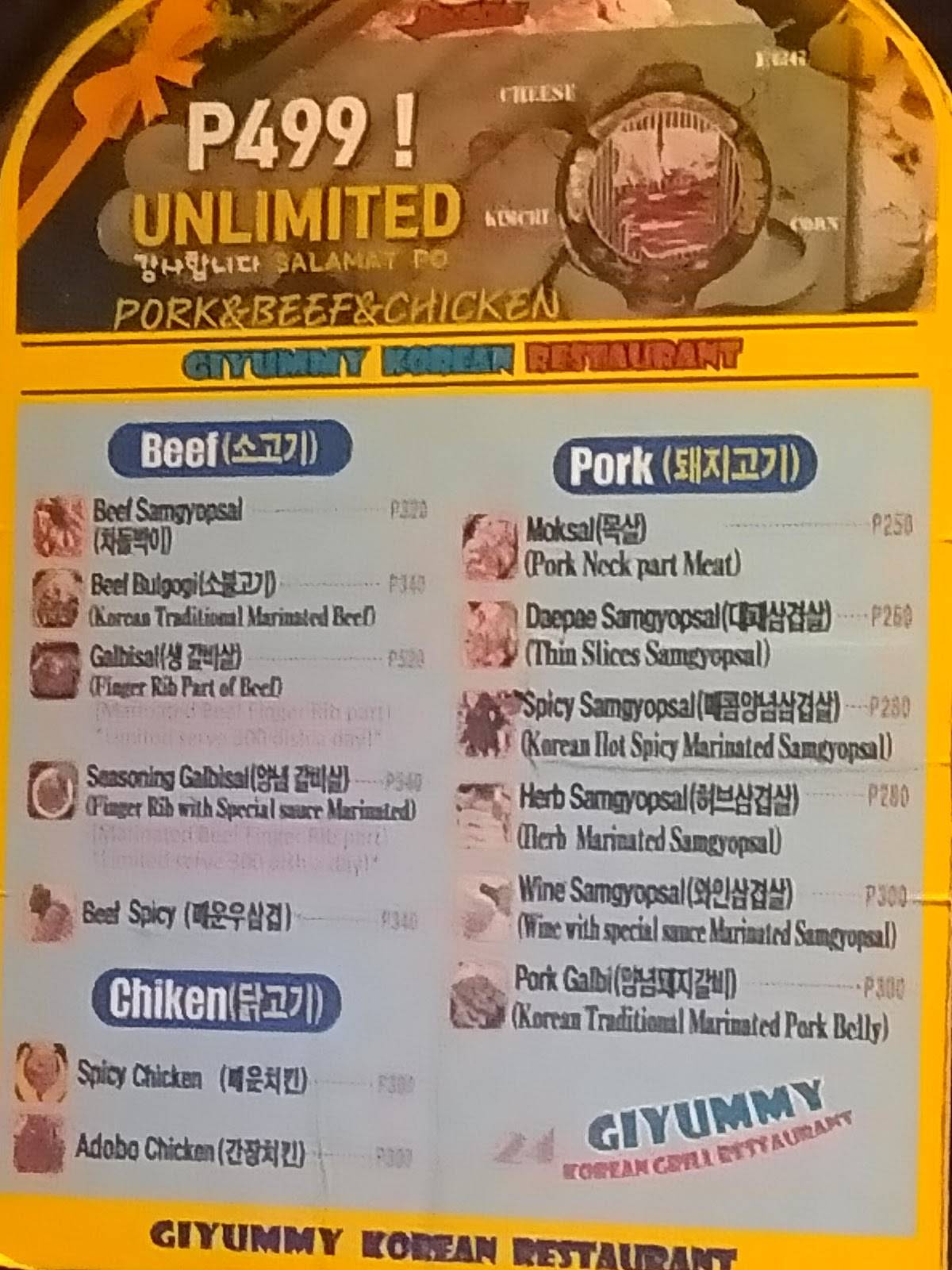 Menu at Giyummy Restaurant Mr. Pogi, Quezon City