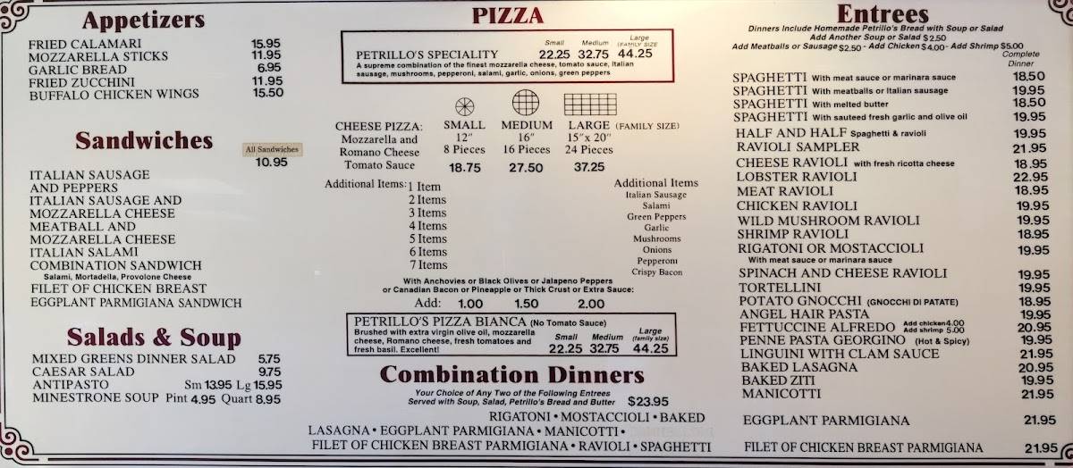Menu at Petrillo's Pizza pizzeria, Glendora
