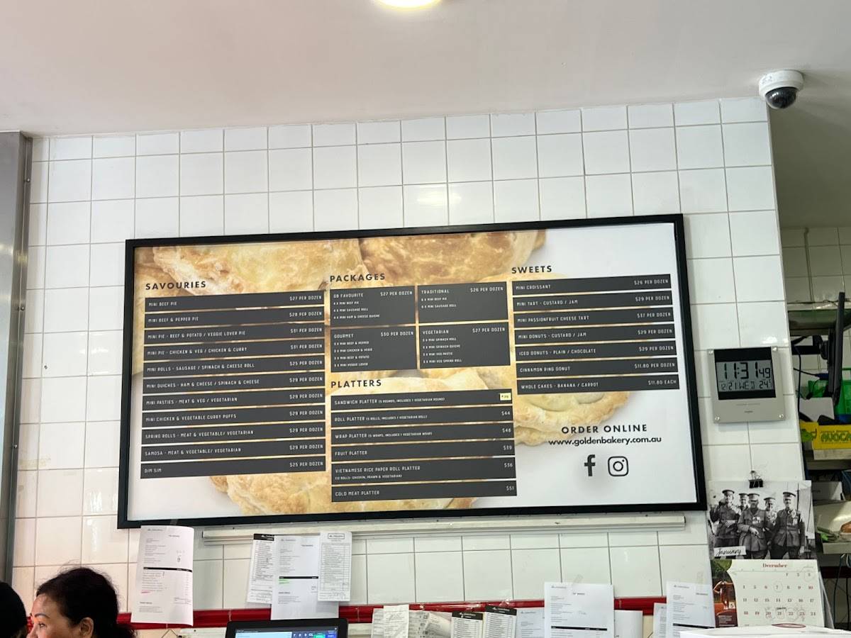 Menu at Golden Bakery, Perth, 5/97 William St