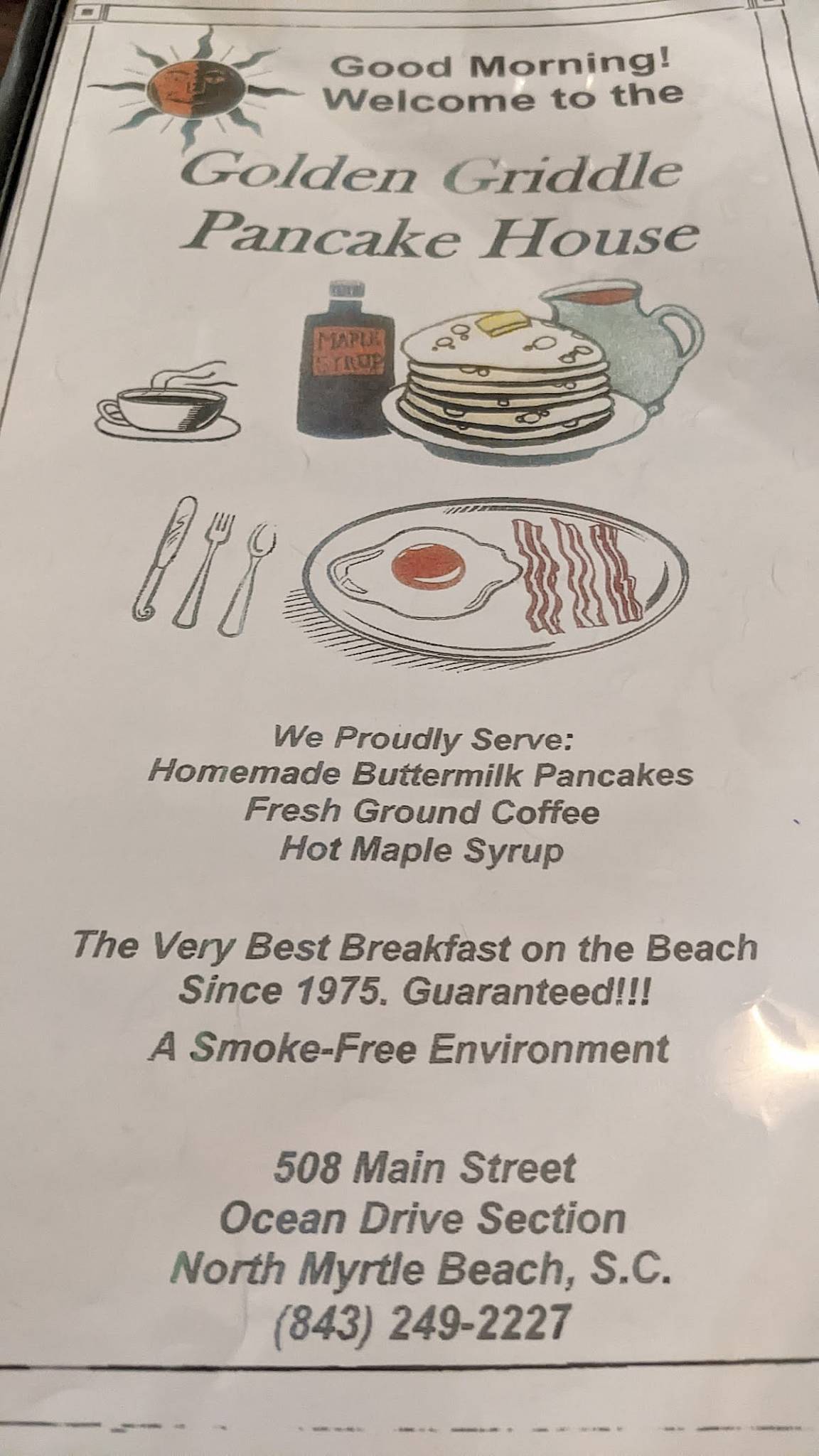 Menu at Golden Griddle Pancake House restaurant, North Myrtle Beach