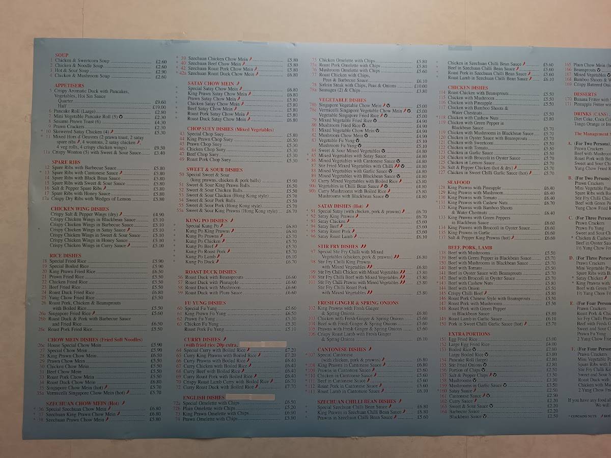 Menu at Golden Lily fast food, Paignton