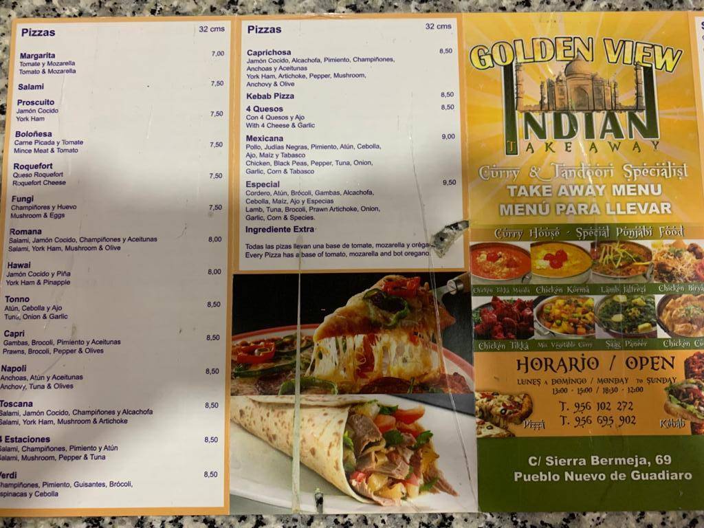 Menu at Golden View restaurant, Pueblo Nuevo