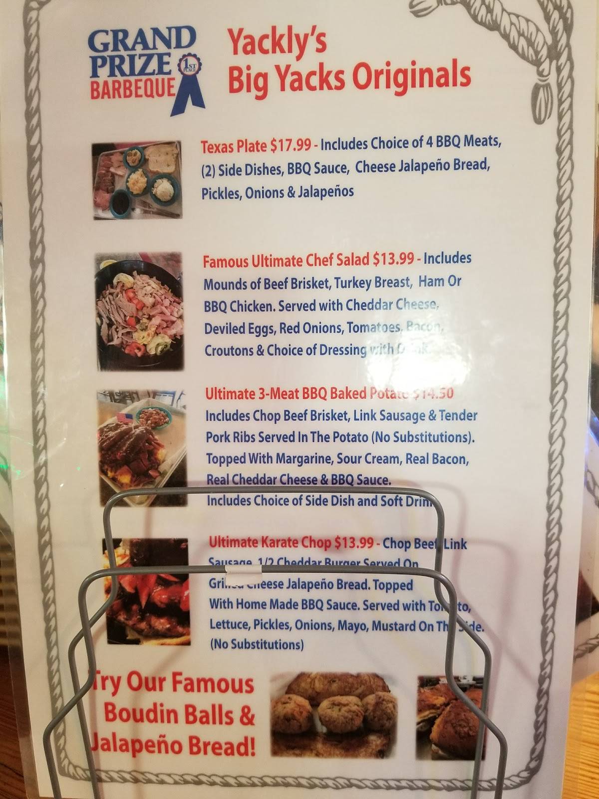 Menu at Grand Prize Barbeque, Texas City, Palmer Hwy