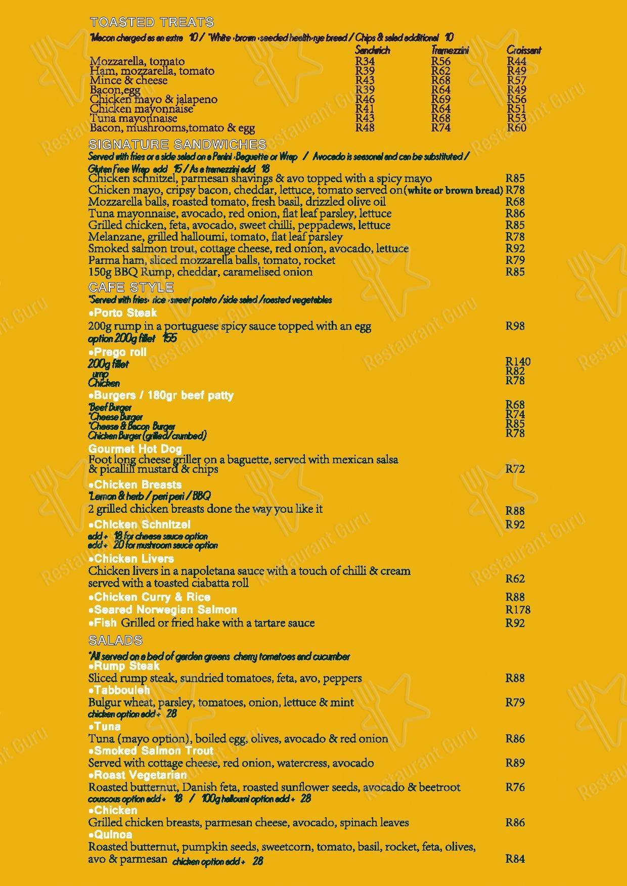 Menu at Grate restaurant, Sandton
