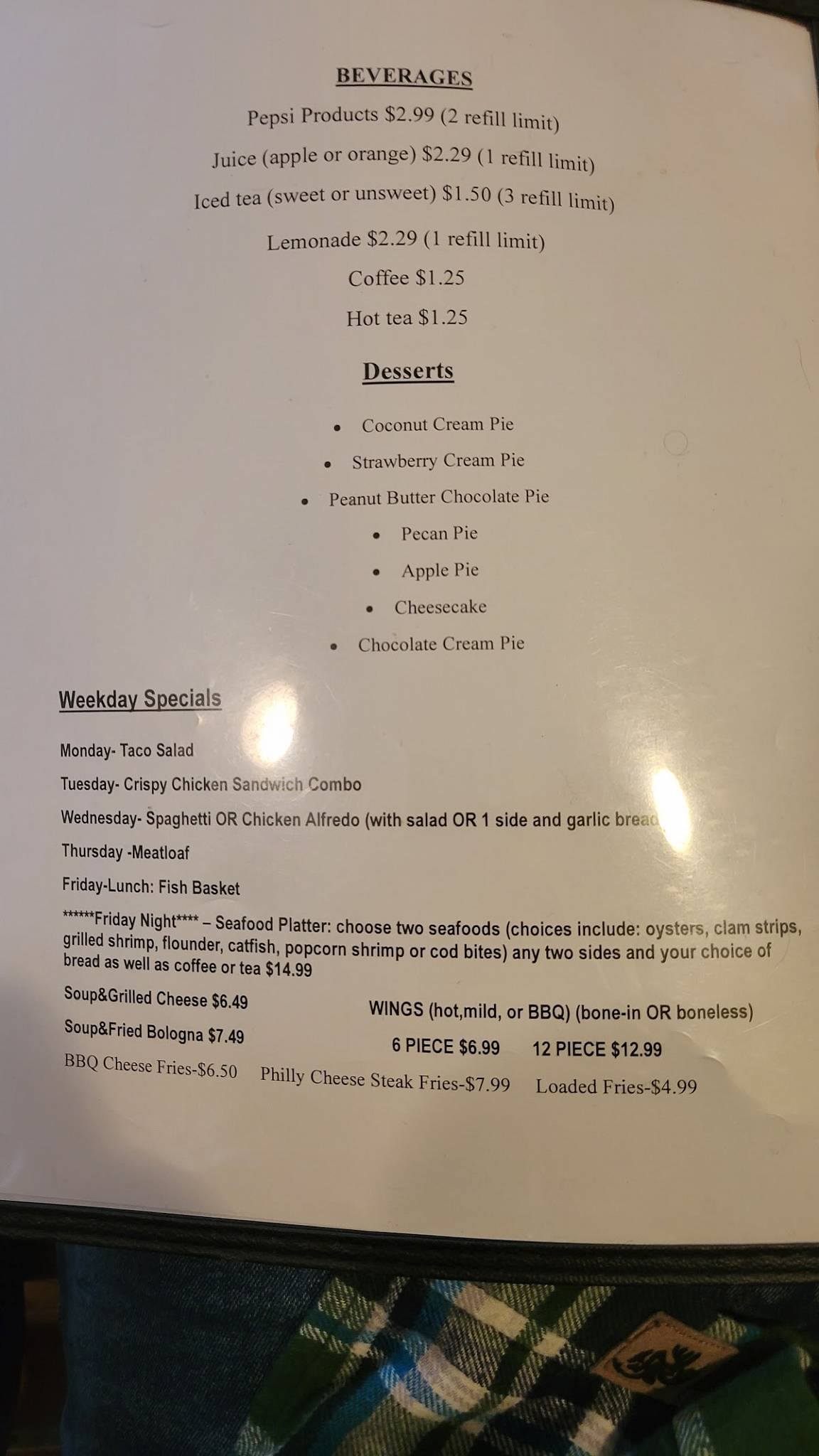 Menu at Grayson Restaurant, Wytheville