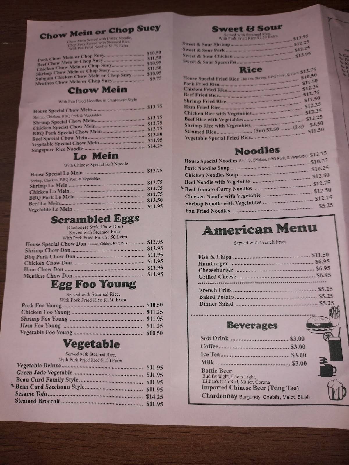 Menu at Great Shanghai restaurant, Yakima