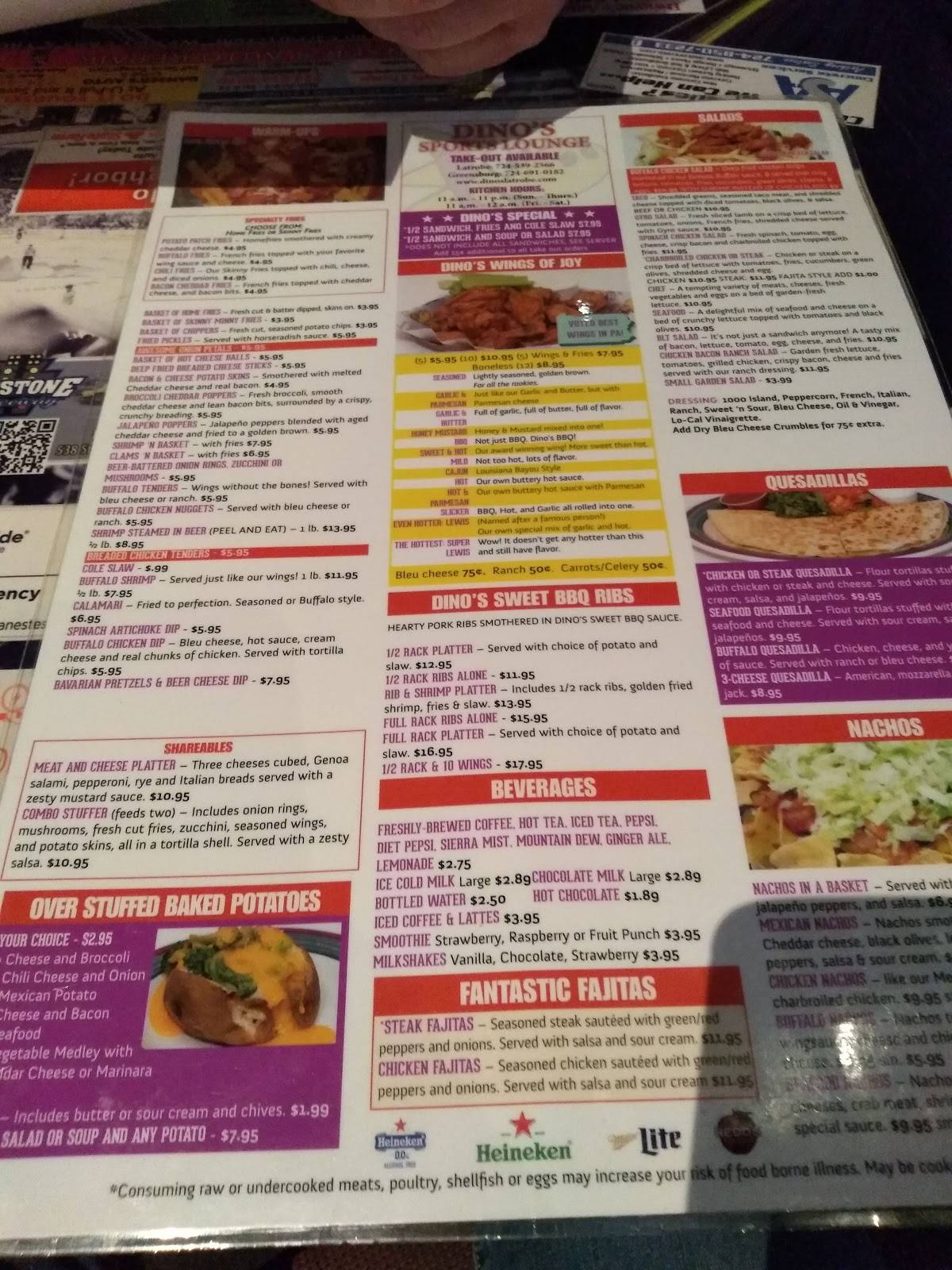 Menu at Dino's Sports Lounge pub & bar, Greensburg, Towne Square Dr