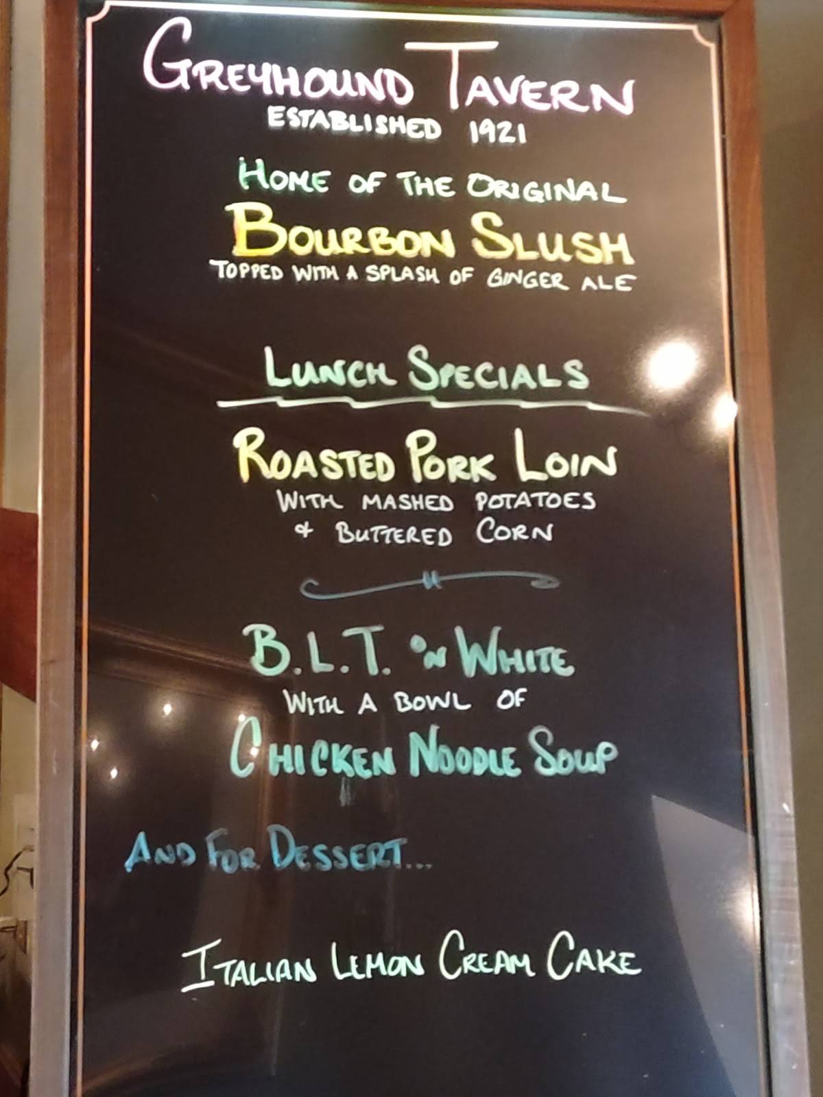 Menu at Greyhound Tavern pub & bar, Fort Mitchell