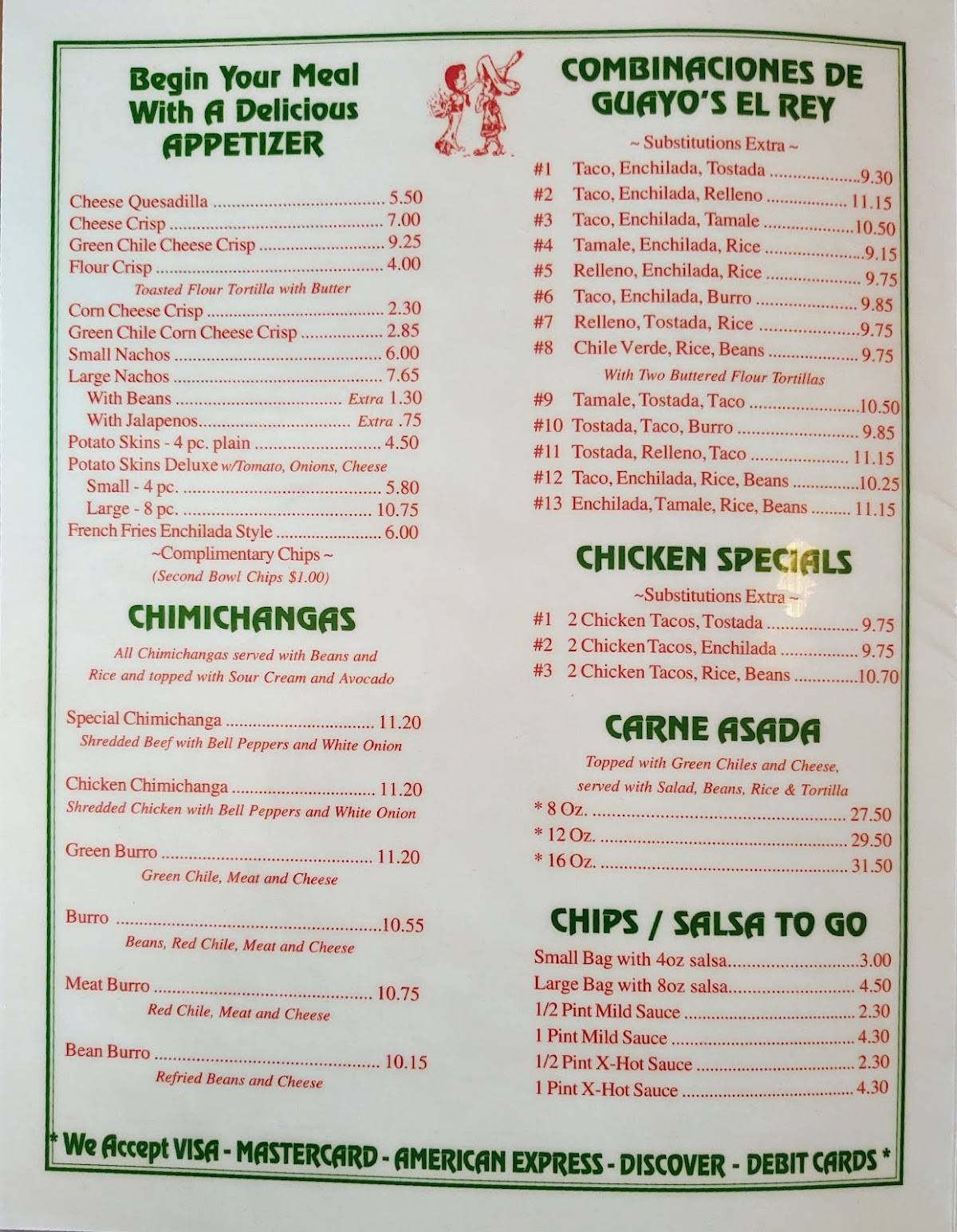 Menu at Guayo's El Rey restaurant, Miami, 716 Sullivan St