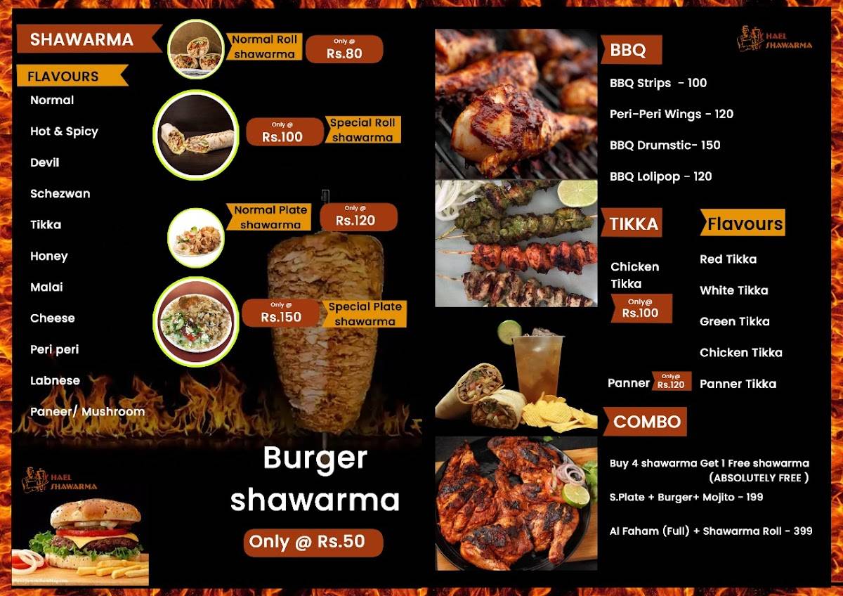 Menu at Hael Shawarma, Erode