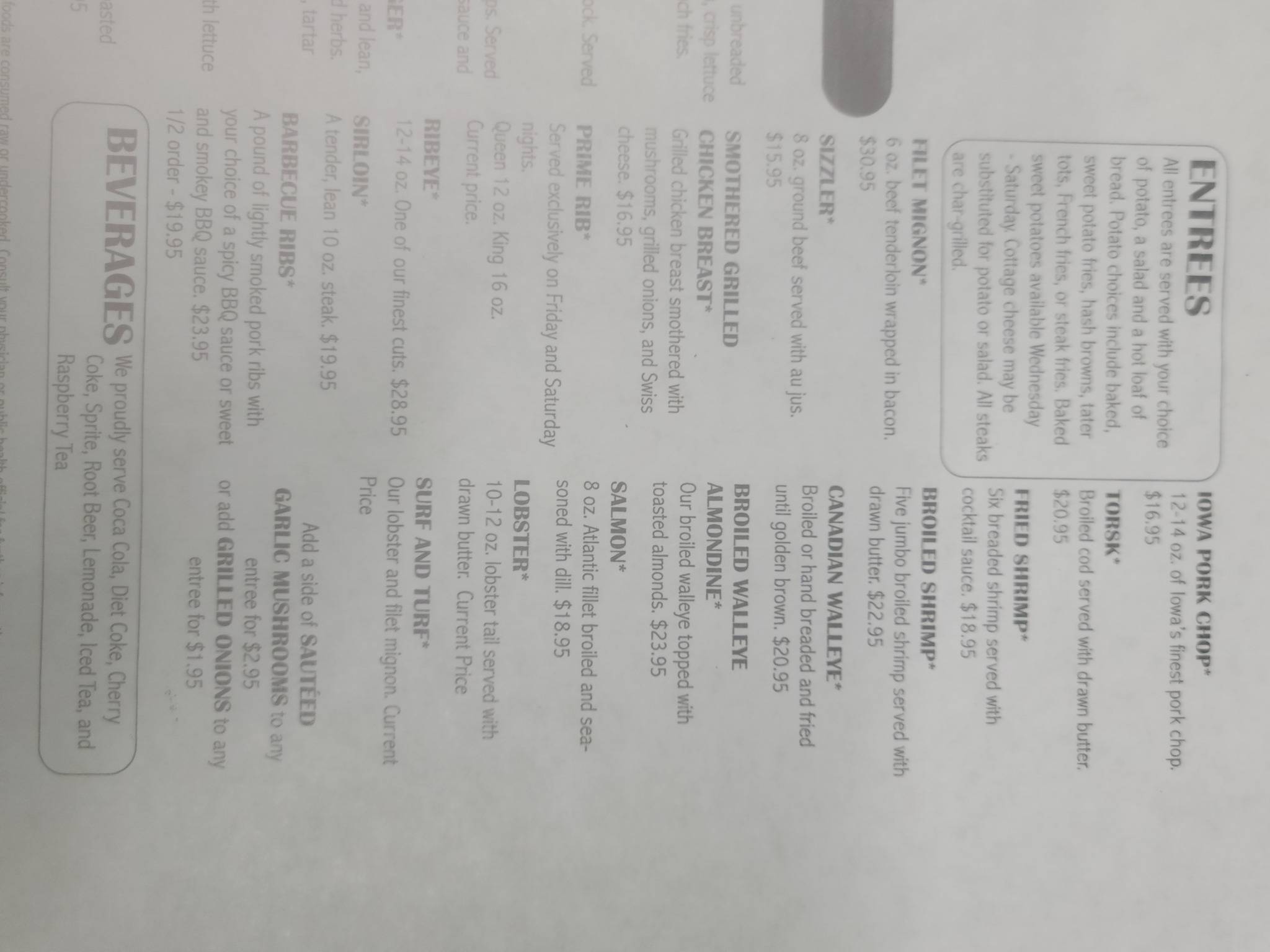 Menu at Half Moon Inn restaurant, Clear Lake