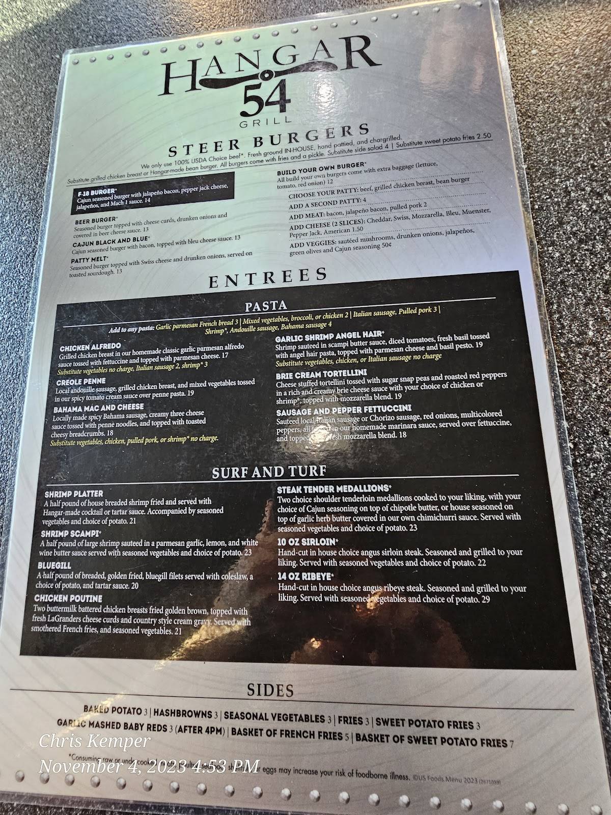 Menu at Hangar 54 Grill pub & bar, Eau Claire