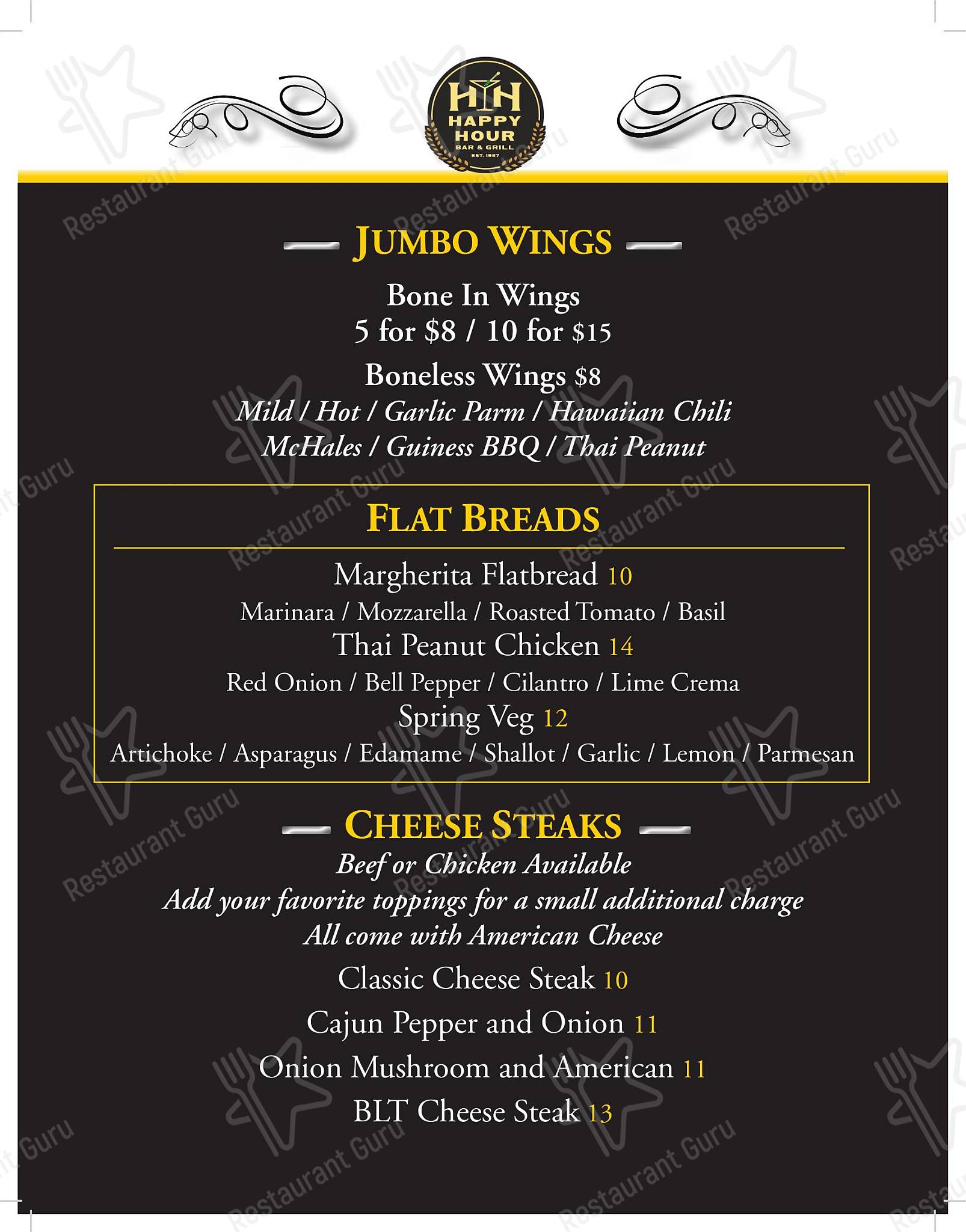 Menu at Happy Hour Bar and Grill, Stroudsburg