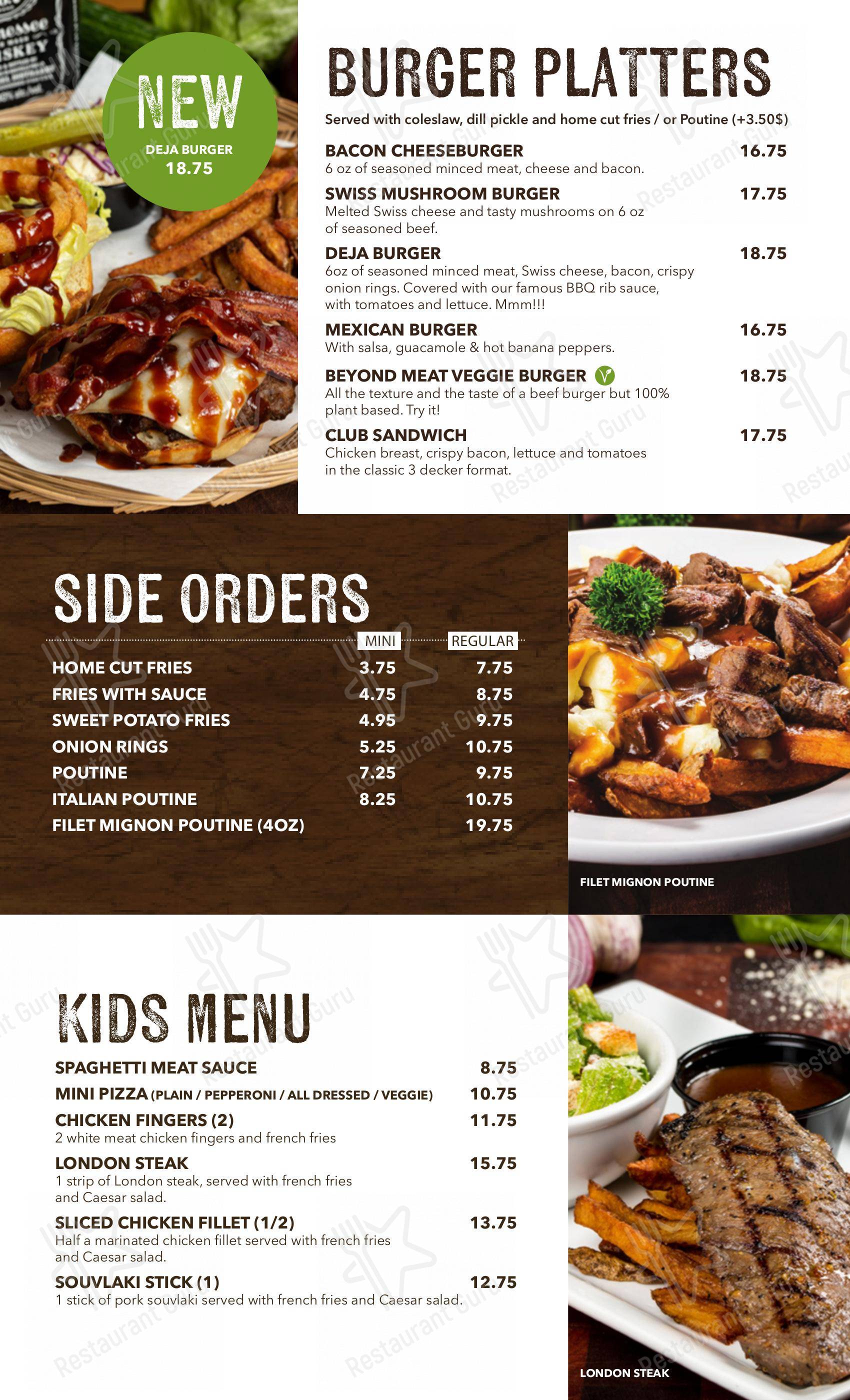 Menu at Déjà Vu Restaurant & Bar, Hawkesbury
