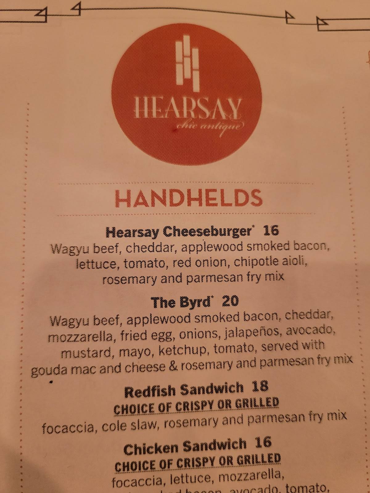 Menu at Hearsay On The Strand pub & bar, Galveston