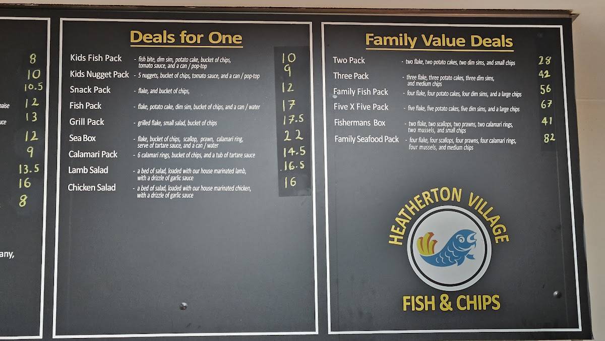 Menu at Heatherton Village Fish & Chips restaurant, Endeavour Hills