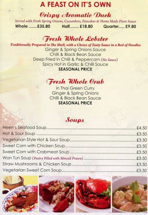 Menu at Heen's restaurant, Sutton
