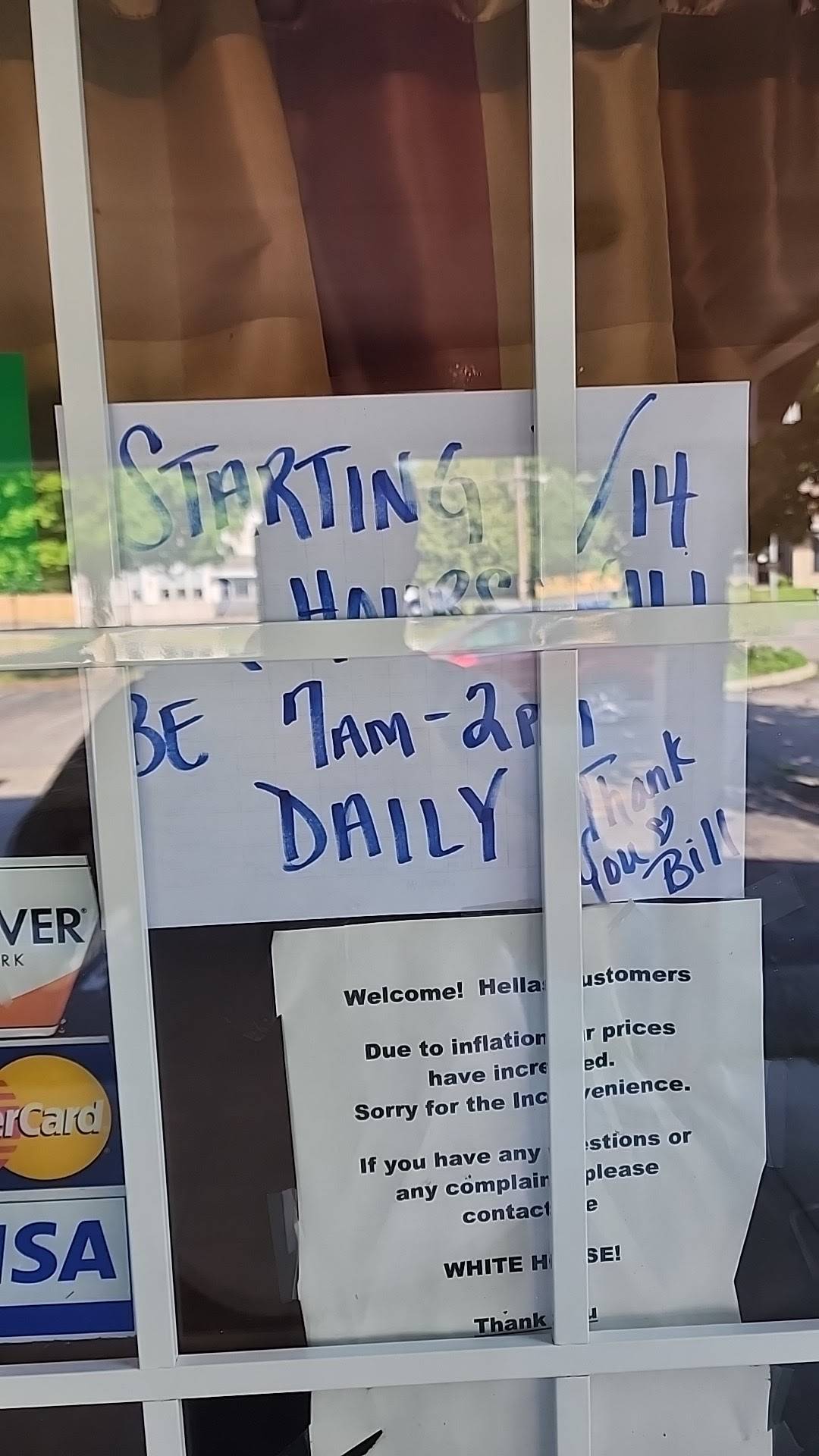 Menu at Hellas Carryout restaurant, Shawnee Hills