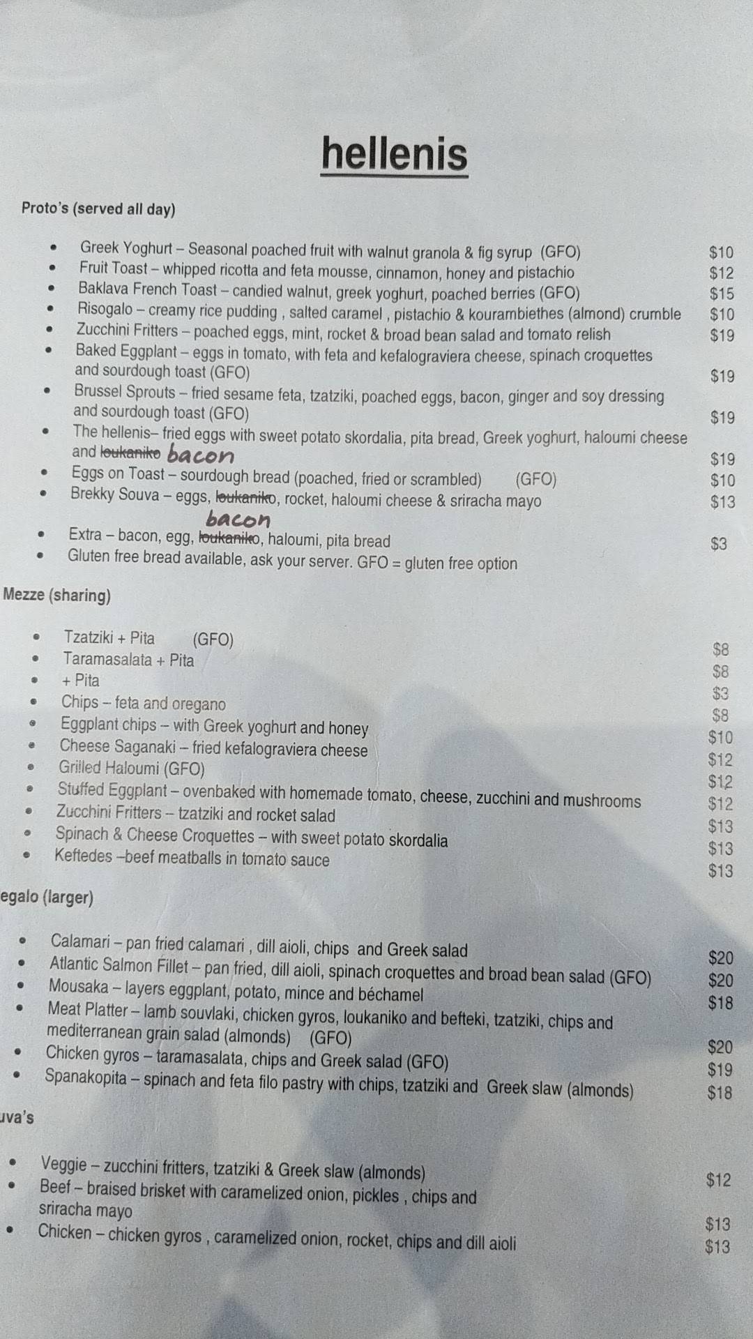 Menu at Hellenis pub & bar, Surrey Hills