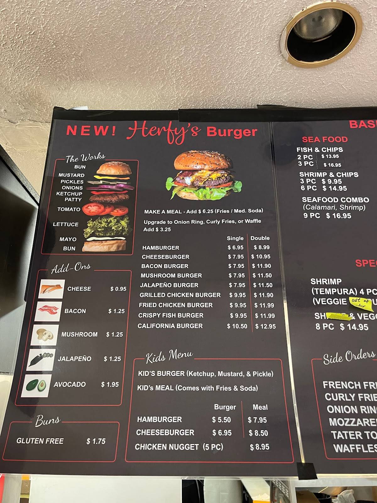Menu at Herfy's Burgers restaurant, Snoqualmie