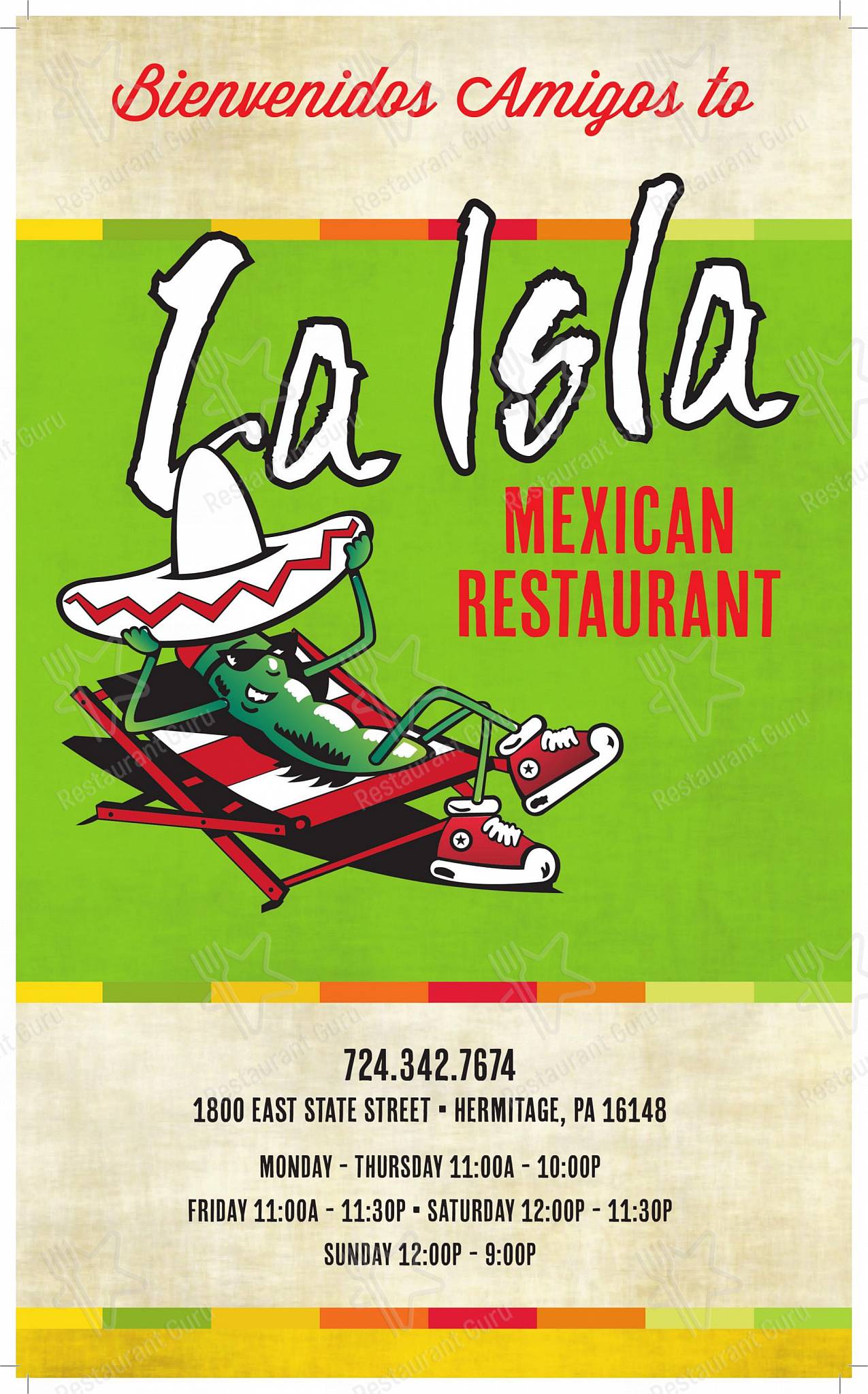 Menu at La Isla Mexican Restaurant, Hermitage