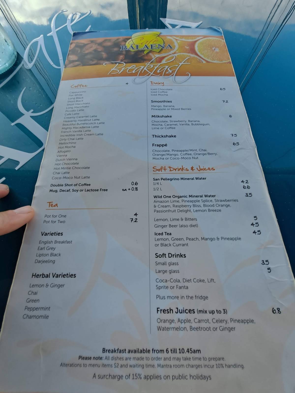 Menu at Cafe Balaena, Urangan