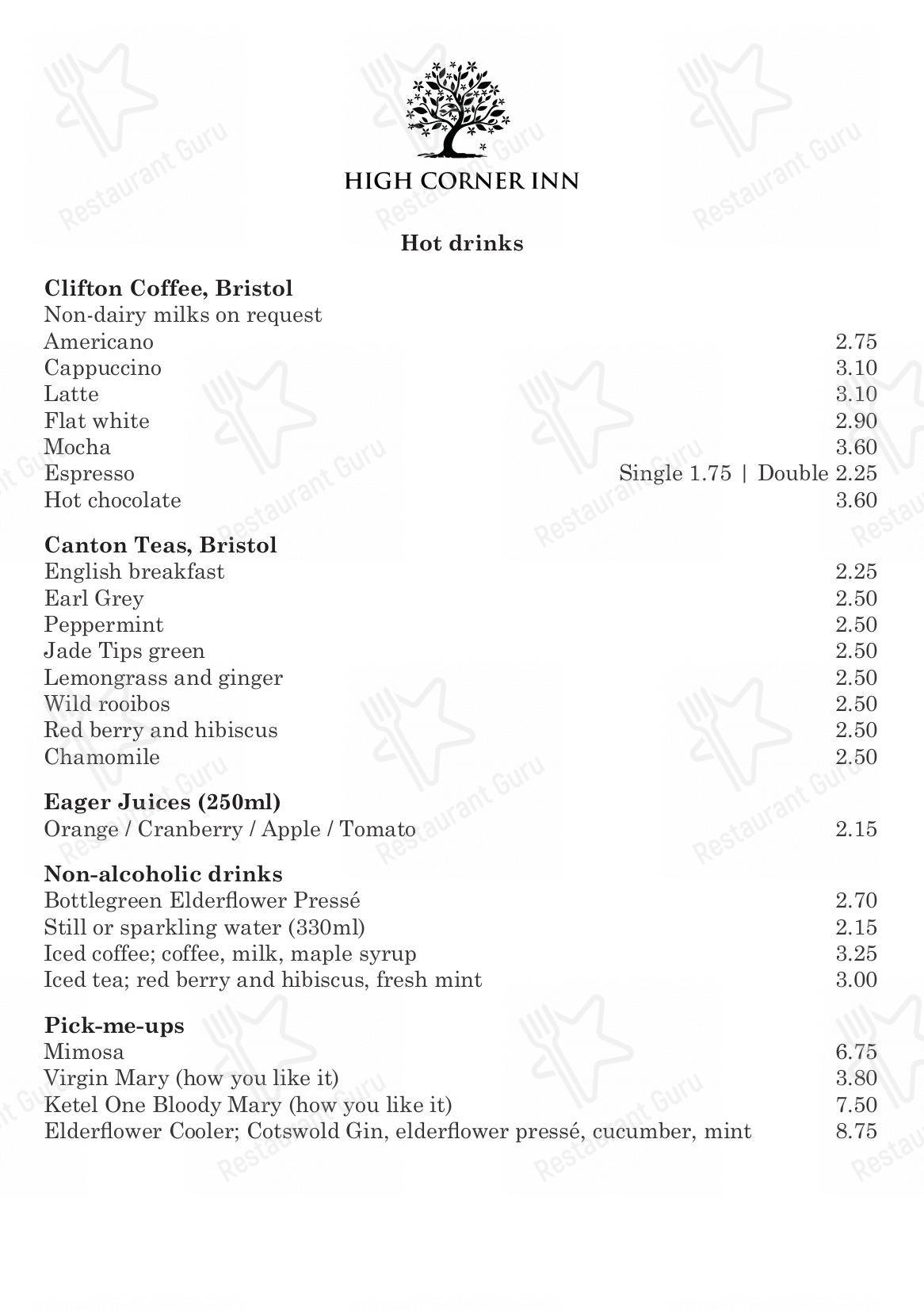 Menu at The High Corner Inn pub & bar, Ringwood, Linwood