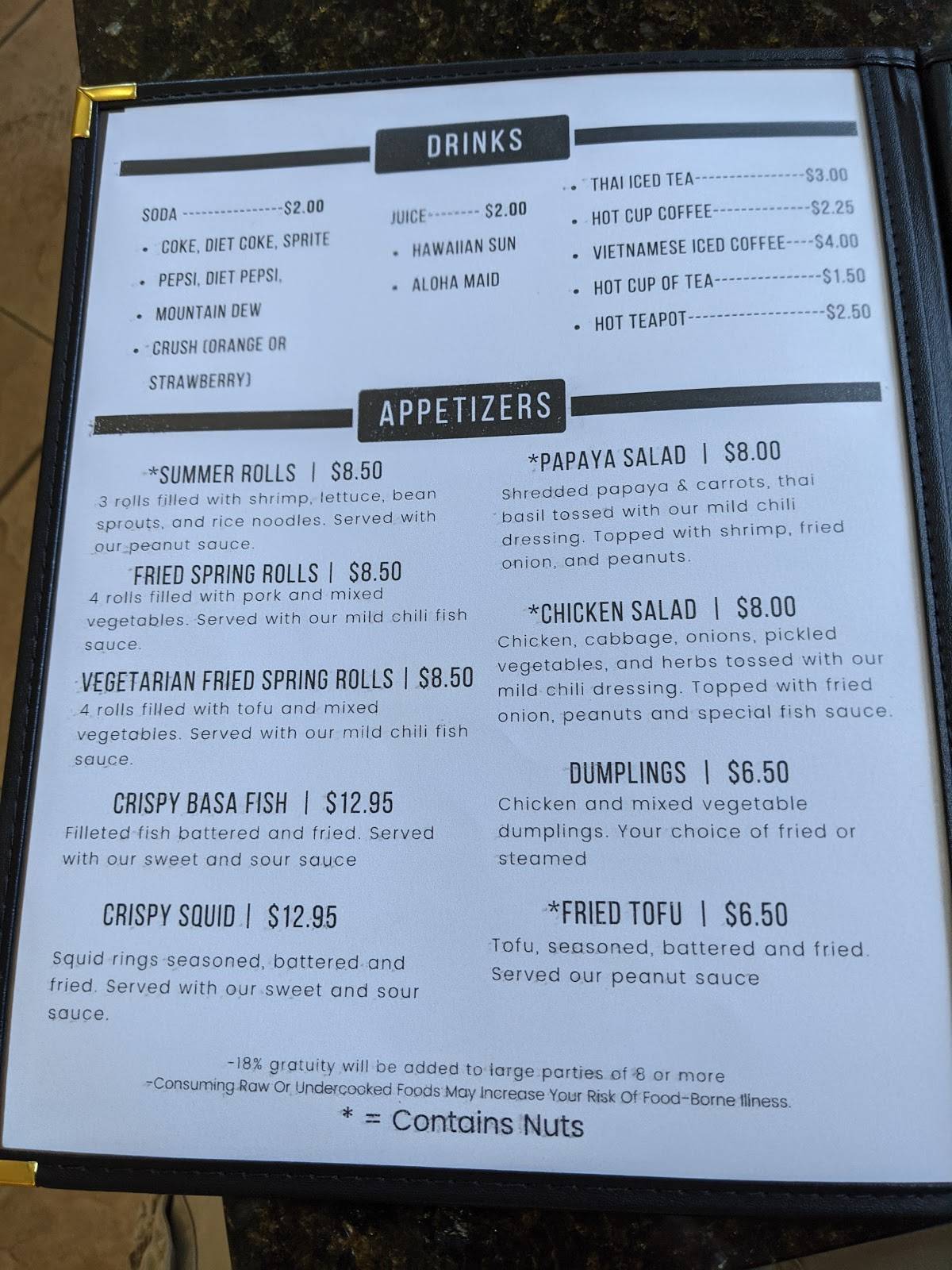 Menu at Lam's Garden restaurant, Hilo