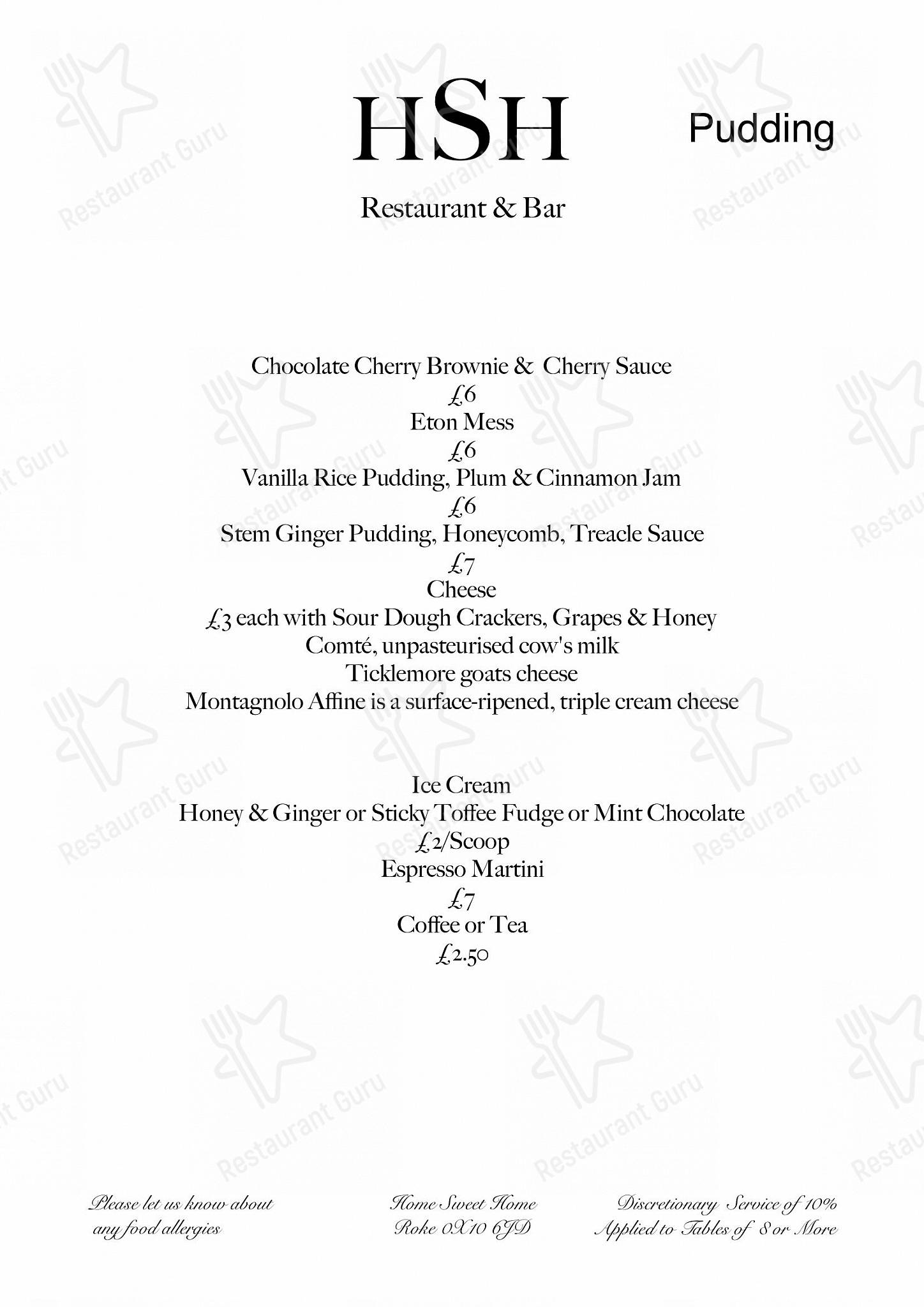 Menu at Home Sweet Home restaurant, Wallingford, Roke