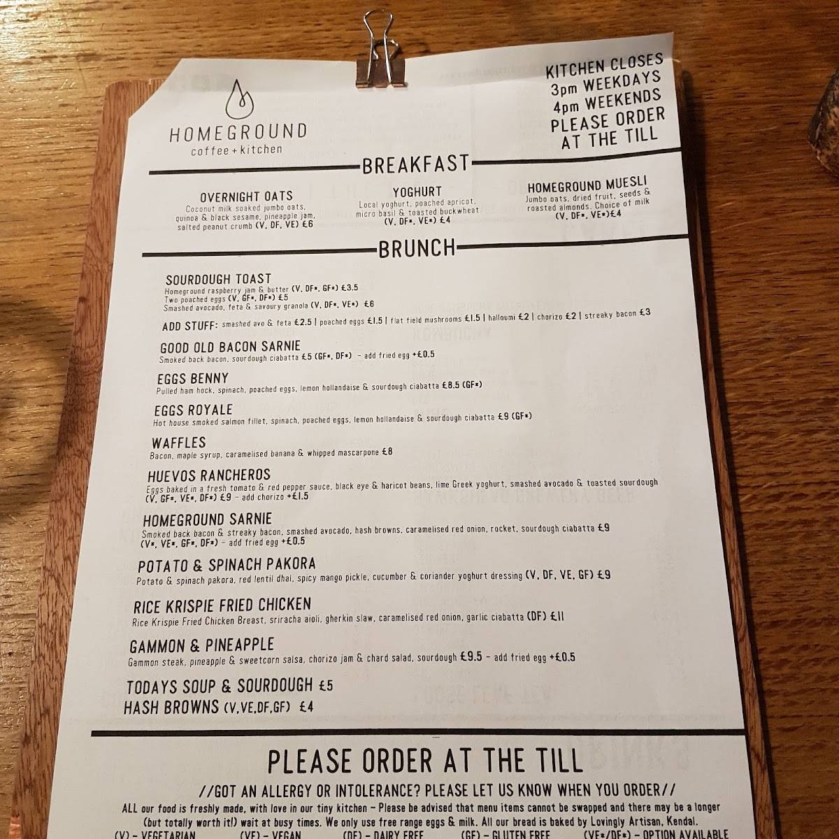 Menu at Homeground Coffee + Kitchen cafe, Windermere