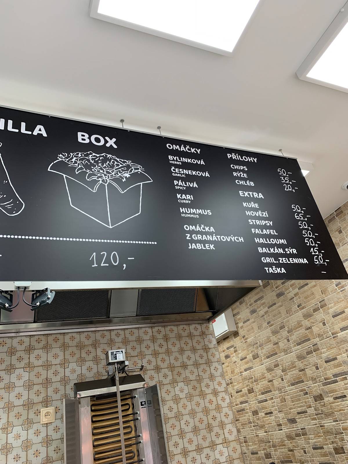 Menu at Homemade shawarma restaurant, Prague